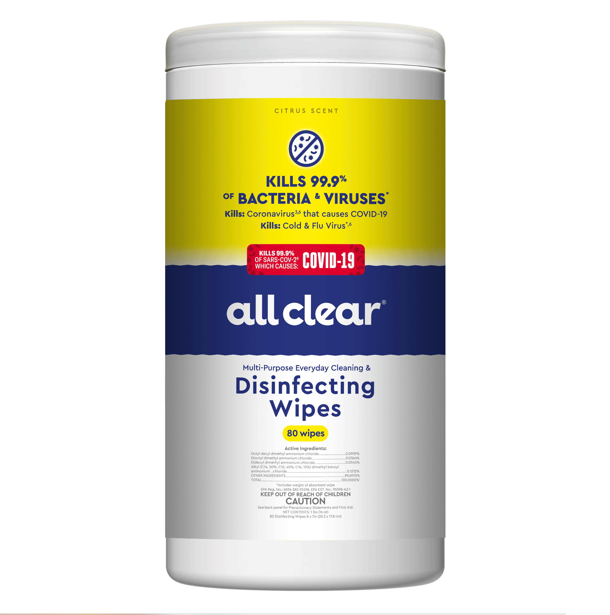 Disinfecting Wipes 80 count Canister – All Clear